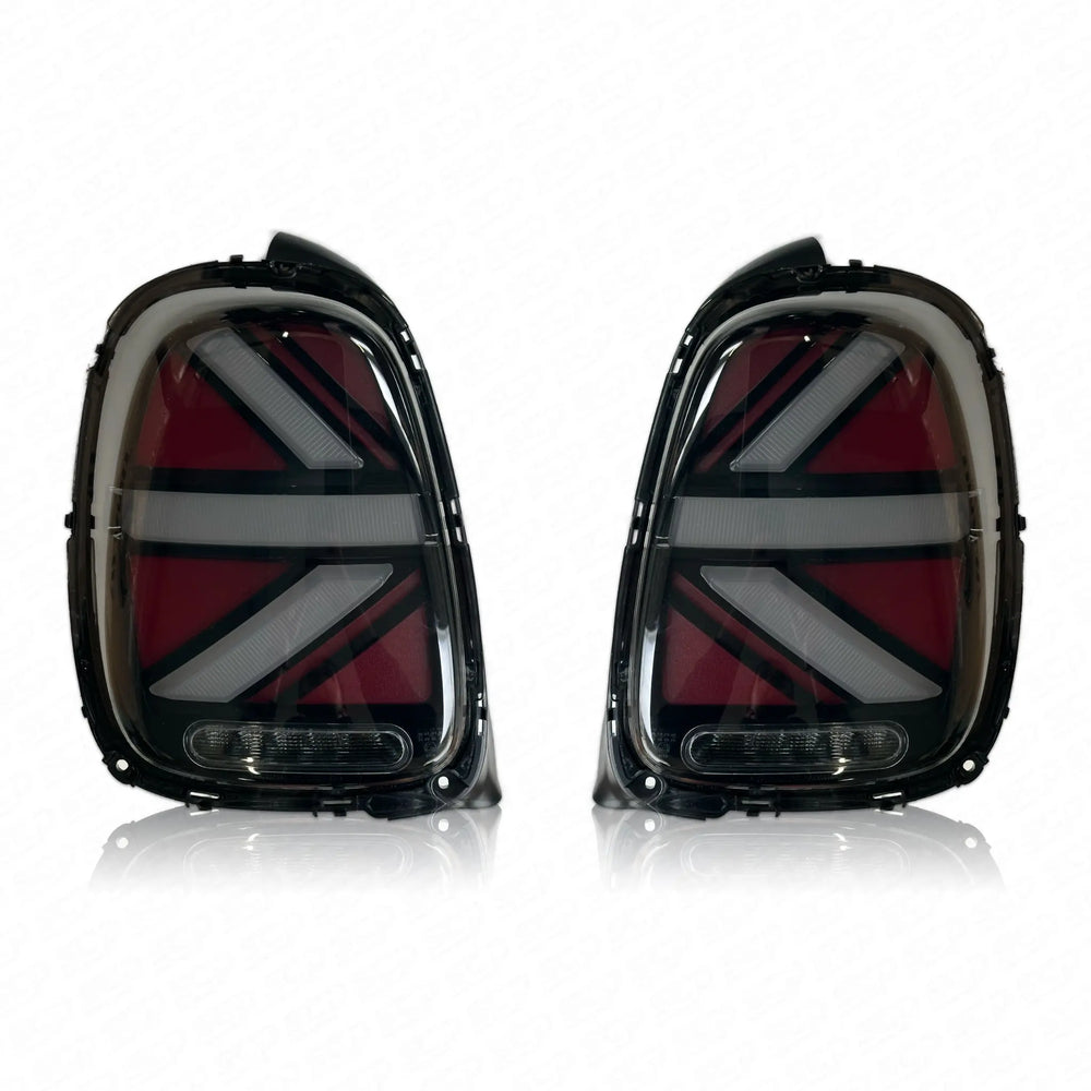 MINI F55 F56 F57 Union Jack LED Taillights V2 – Grey/Red | Pre-LCI, LCI ...