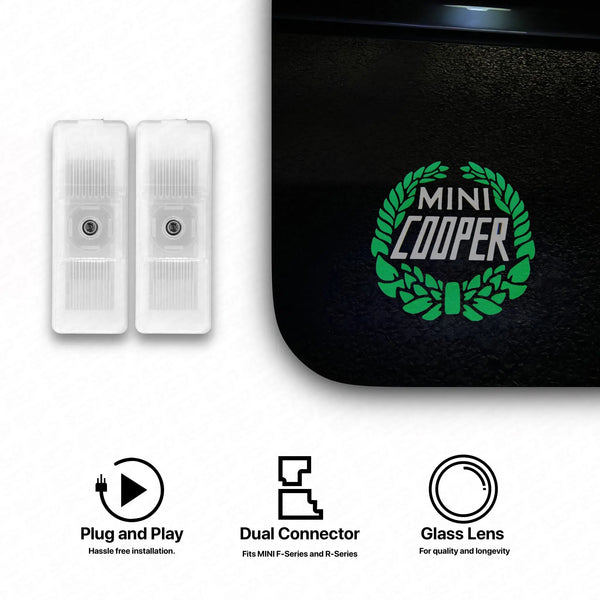 MINI Cooper Laurel Wreath LED Door Projector Puddle Lights - SCP Automotive